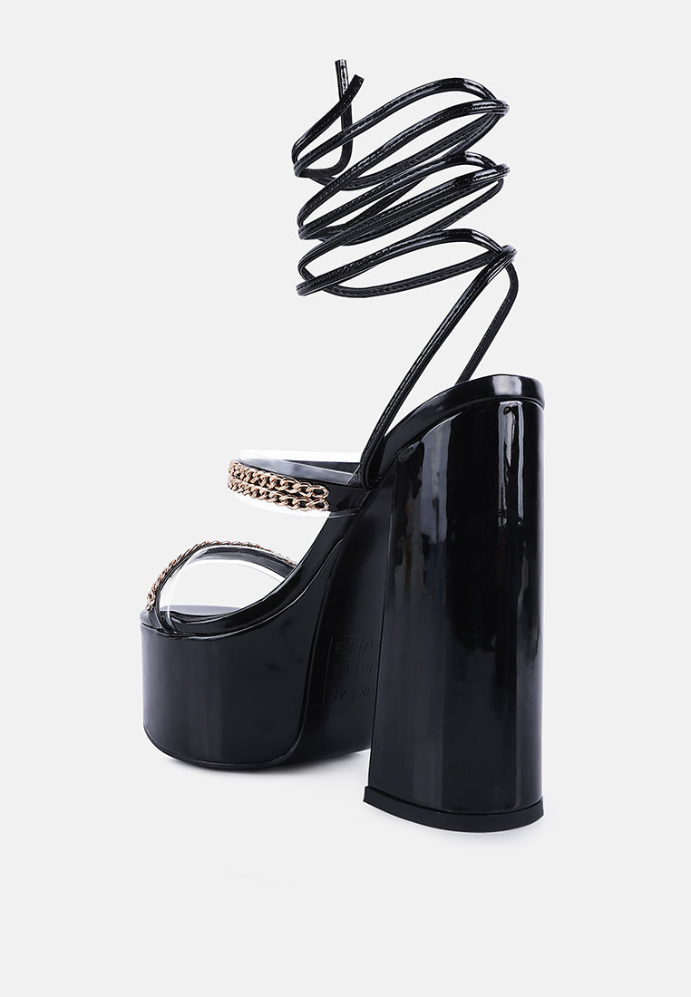 Buy Indulgence Metal Chain Lace Up Chunky Sandals | Women Platforms ...