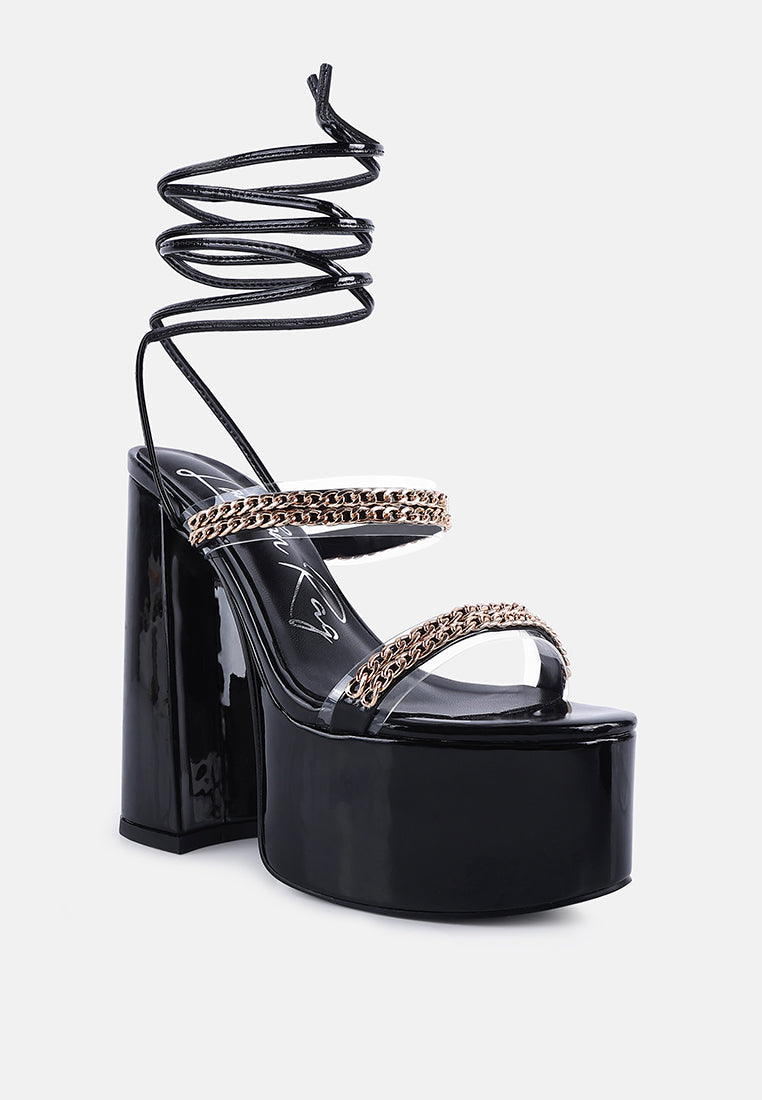 Buy Indulgence Metal Chain Lace Up Chunky Sandals | Women Platforms ...