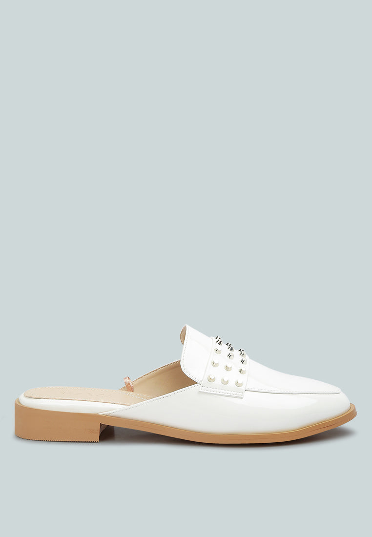 Buy Yashta White Patent Studded Flat Mules | Mules | Rag & Co United States